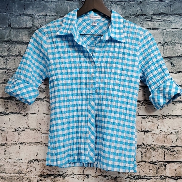 Rebecca Malone | Tops | 53 Rebecca Malone Aqua Buffalo Check Blouse ...
